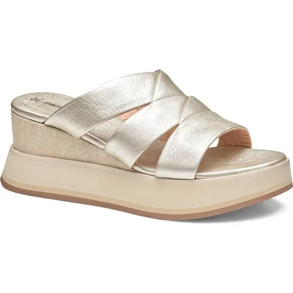 Johnston & Murphy Colleen Platform Wedge Slide Sandal - Platinum Metallic Sheepskin