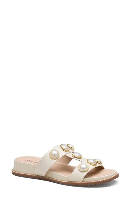 Johnston & Murphy Embellished Wedge Slide Sandal - Bone Glove Leather