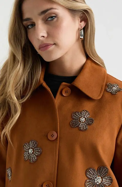 NVLT Beaded Floral Faux Suede Jacket
