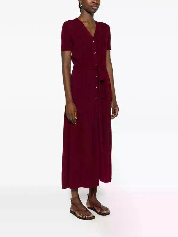 Eric Bompard Ribbed Belted Maxi Dress - Red