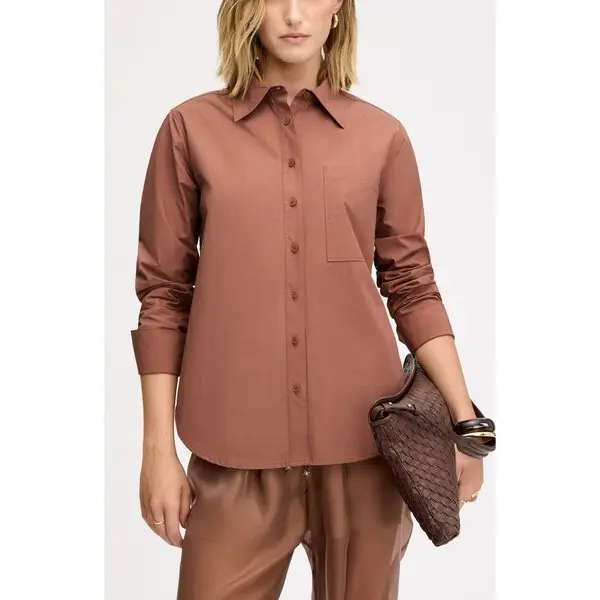 Sam Edelman Cotton Poplin Button-up Shirt - Mocha