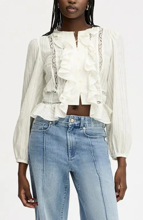 Sam Edelman Lace Inset Ruffle Cotton Button-up Shirt - Bright White