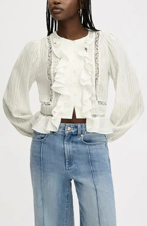 Sam Edelman Lace Inset Ruffle Cotton Button-up Shirt - Bright White