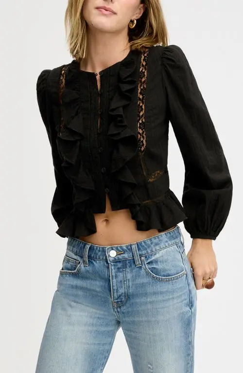 Sam Edelman Lace Inset Ruffle Cotton Button-up Shirt