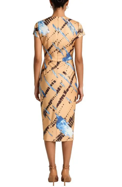 AREA STARS Avery Print Draped Satin Dress - Tan Abstract