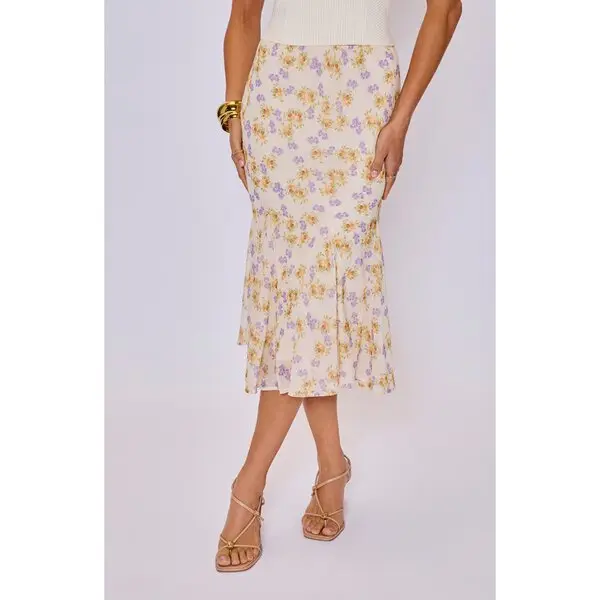 VICI Floral Print Midi Skirt - Cream Multi