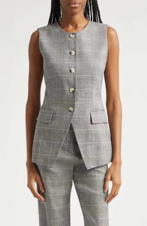 Veronica Beard Lois Glen Plaid Linen-blend Vest