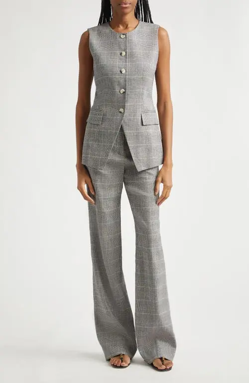 Veronica Beard Lois Glen Plaid Linen-blend Vest