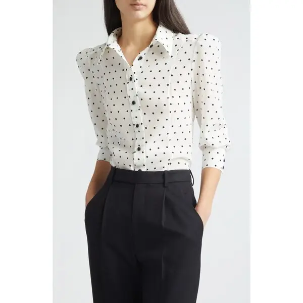Carolina Herrera Polka Dot Silk Shirt - Ivory Multi