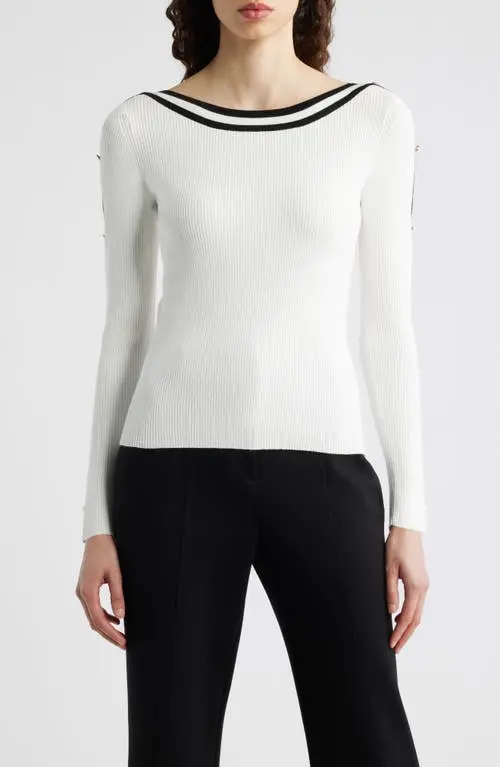 Elie Tahari The Abbie Rib Sweater - Sky White/noir