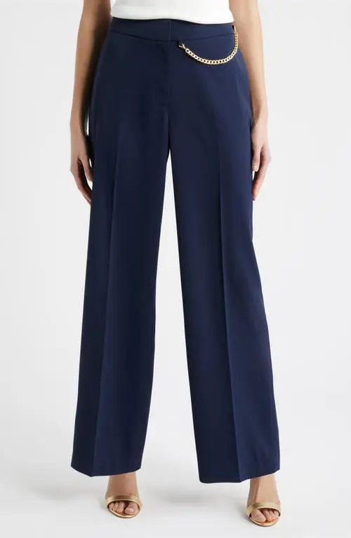 Elie Tahari The Sarah Chain Detail High Waist Straight Leg Pants - Navy
