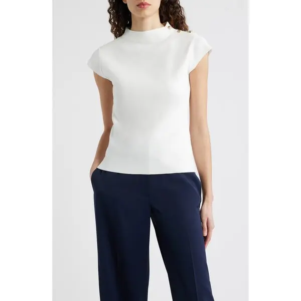 Elie Tahari The Katy Button Detail Sweater - Sky White