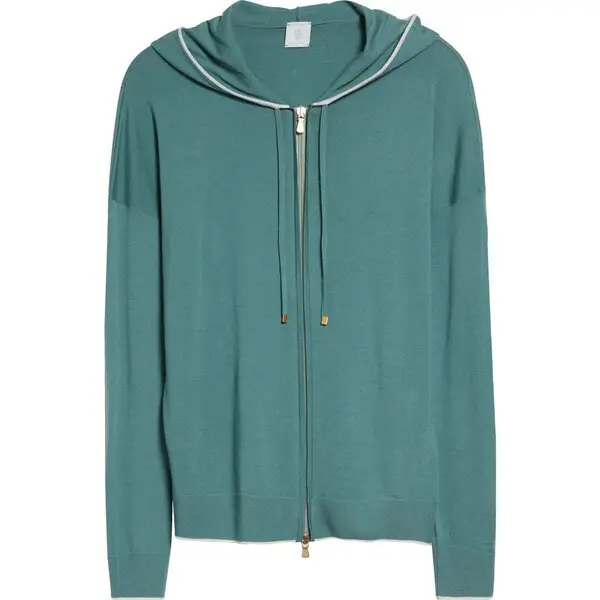 Eleventy Avalon Travel Merino Wool Full Zip Hoodie - White/jade