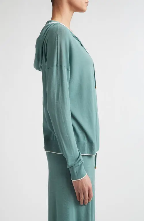 Eleventy Avalon Travel Merino Wool Full Zip Hoodie - White/jade