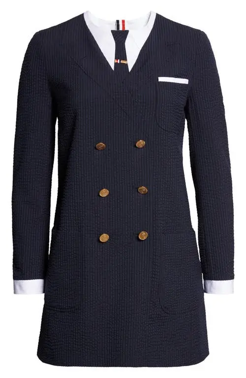Thom Browne Trompe L'oeil Mixed Media Minidress - Navy