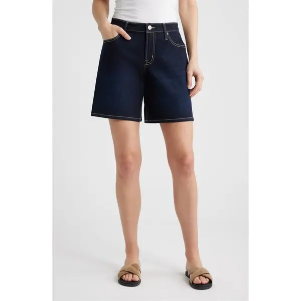CITY BLUES Dover Relaxed Mid-thigh Denim Shorts - Dark Whisker Wash