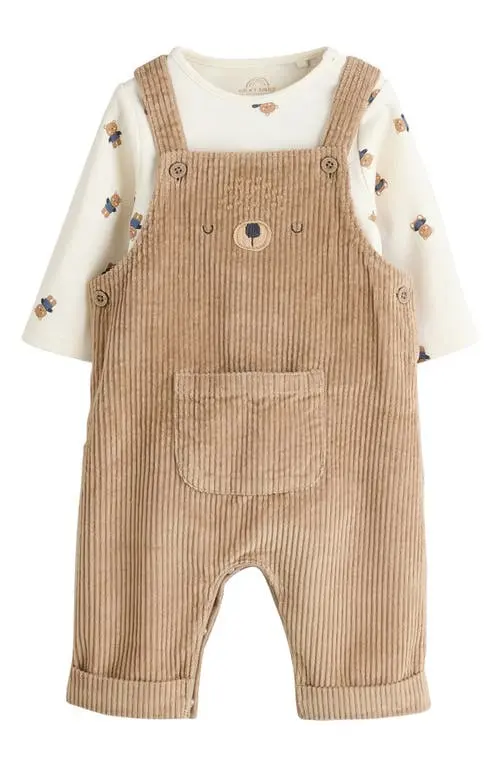 NEXT Bear Long Sleeve Bodysuit & Corduroy Overalls Set - Brown