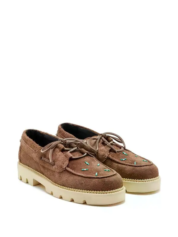 COLLEGIUM Beaded Lace-up Boat Shoes - Brown