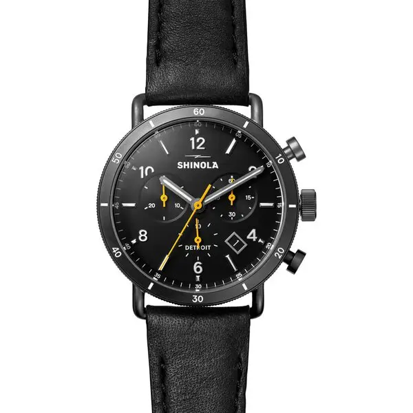 Shinola Canfield Sport Chronograph Leather Strap Watch - Black