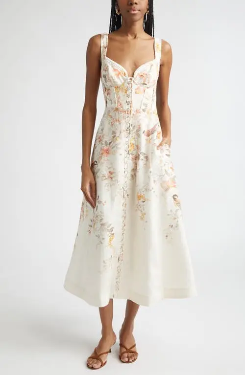 Zimmermann Luna Buttoned Linen Picnic Midi Dress - Cream Songbird
