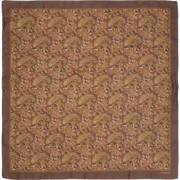 Saint Laurent Ornamental Paisley Silk Twill Square Scarf - Brown/light Brown/gold