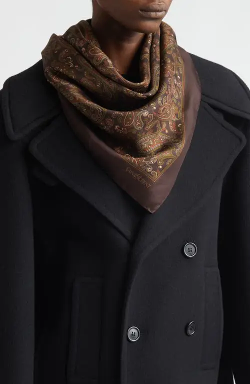 Saint Laurent Ornamental Paisley Silk Twill Square Scarf - Brown/light Brown/gold