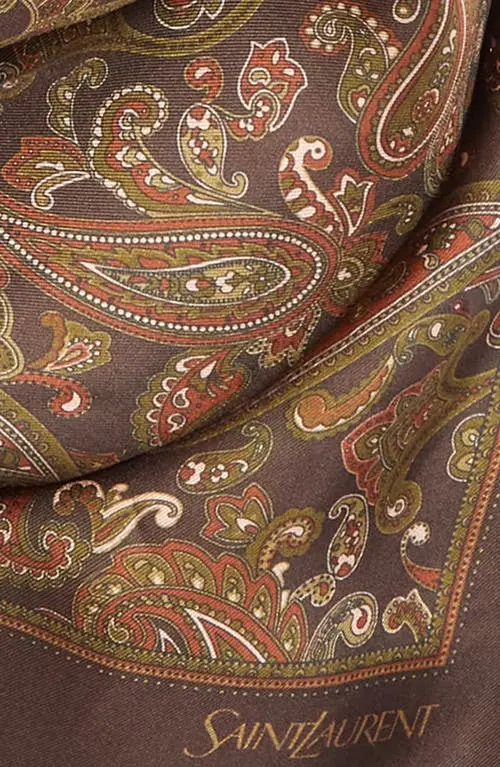 Saint Laurent Ornamental Paisley Silk Twill Square Scarf - Brown/light Brown/gold
