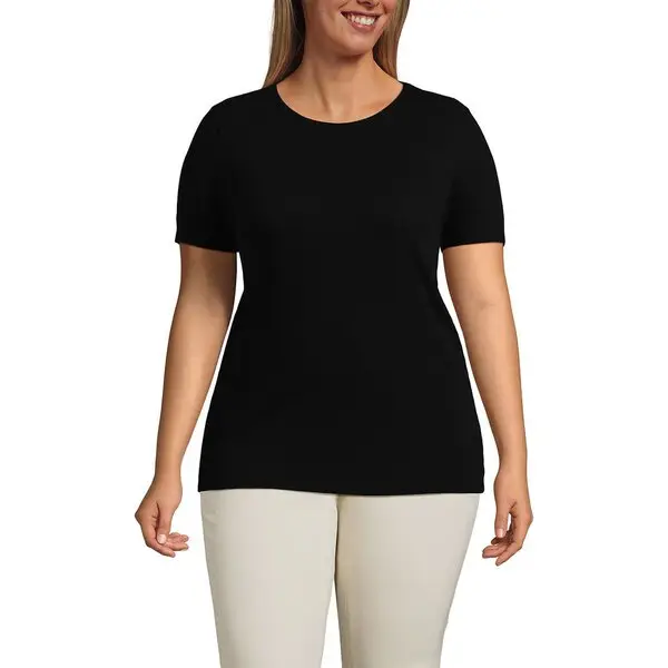 LANDS' END Micro Rib Knit T-shirt - Black