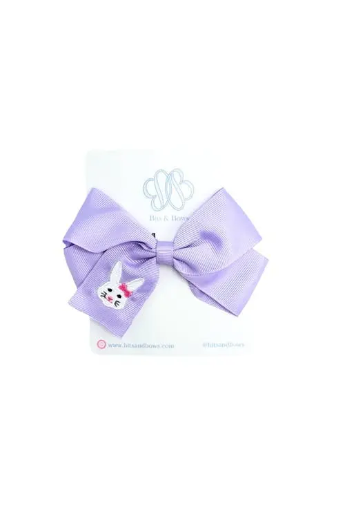 BITS & BOWS Bunny Embroidery Hair Bow - Lavender