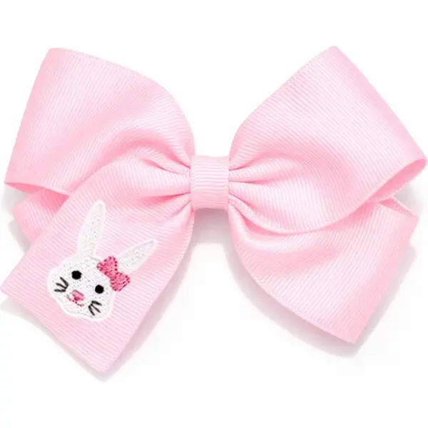BITS & BOWS Bunny Embroidery Hair Bow - Pink