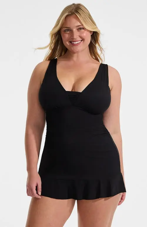 LANDS' END Slendersuit Grecian Mini Swim Dress - Black