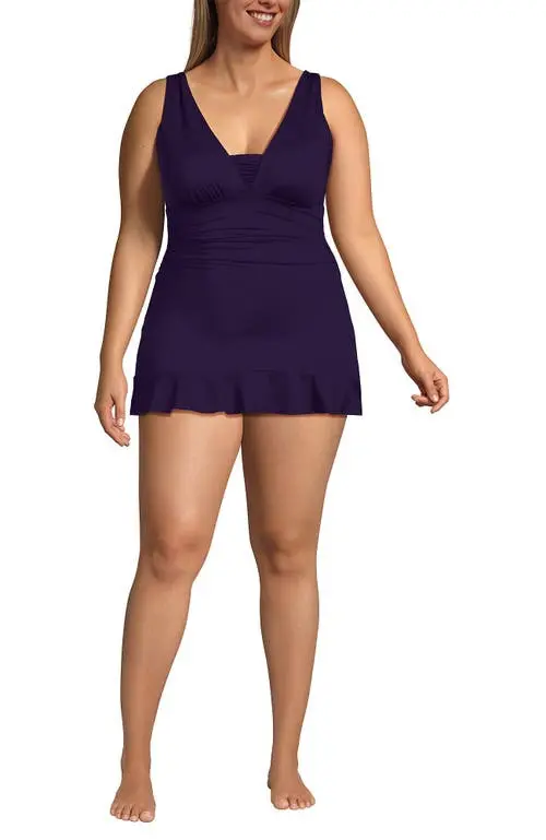 LANDS' END Slendersuit Grecian Mini Swim Dress - Blackberry