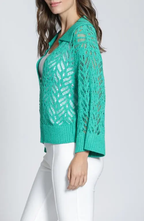 APNY Leafy Open Knit Polo Sweater