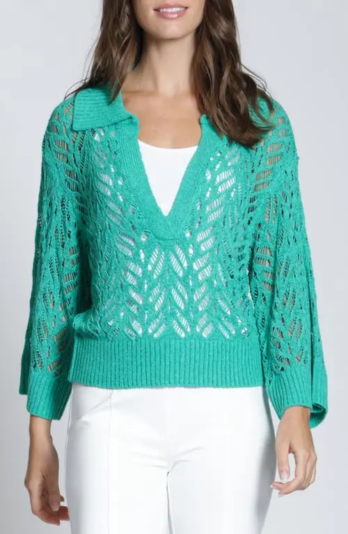 APNY Leafy Open Knit Polo Sweater