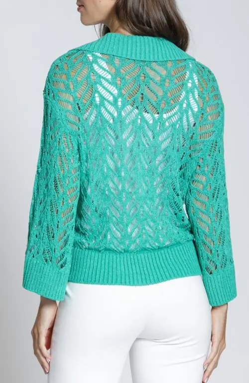 APNY Leafy Open Knit Polo Sweater