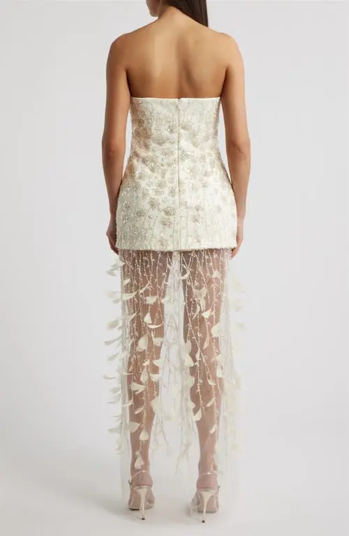 DELFI COLLECTIVE Salma Bead & Feather Strapless Gown