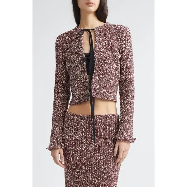 Proenza Schouler Colette Cotton & Linen Popcorn Slub Cardigan - Wine Multi