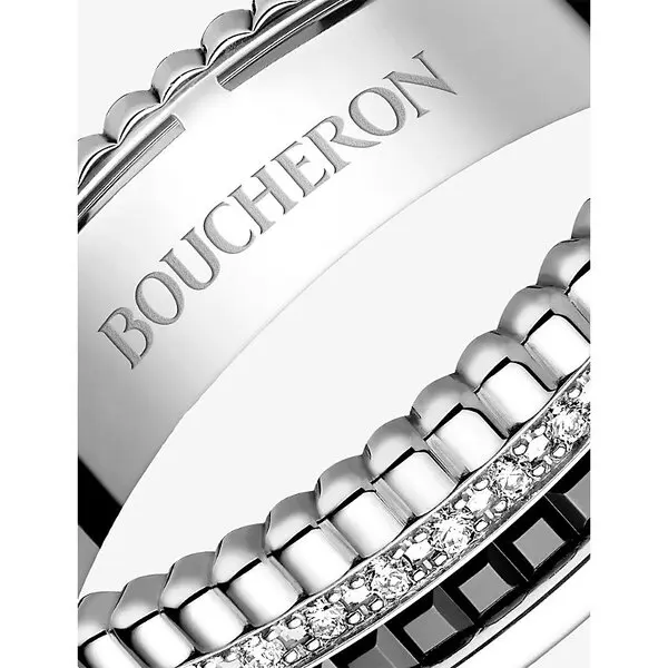 Boucheron Quatre Black Edition Xs 18ct White-gold, Pvd And 0.13ct Brilliant-cut Diamond Ring - White Gold