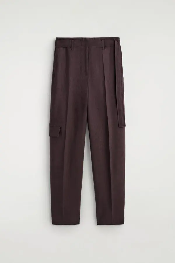 Cos Belted Linen Barrel-leg Pants - Red