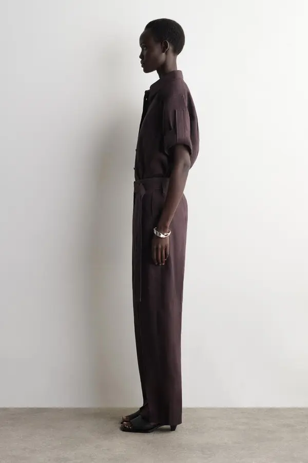 Cos Belted Linen Barrel-leg Pants - Red