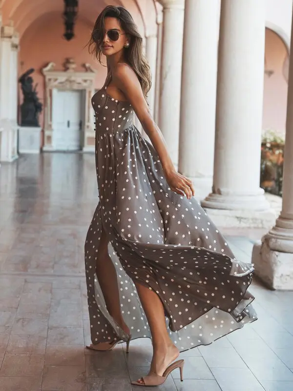 L'Agence Rosette Maxi Dress - Cardamom/ecru Polka Dot
