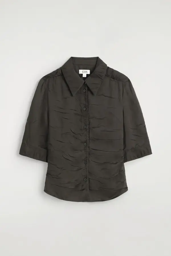 Cos Gathered Crinkled Shirt - Brown