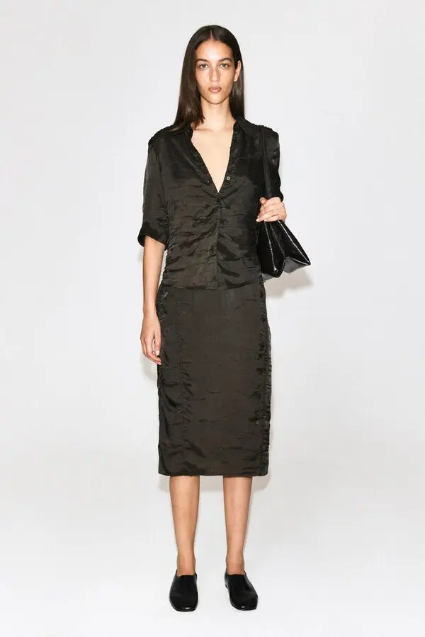 Cos Gathered Crinkled Shirt - Brown