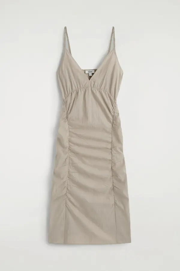 Cos Gathered Silk-nylon Slip Dress - Beige