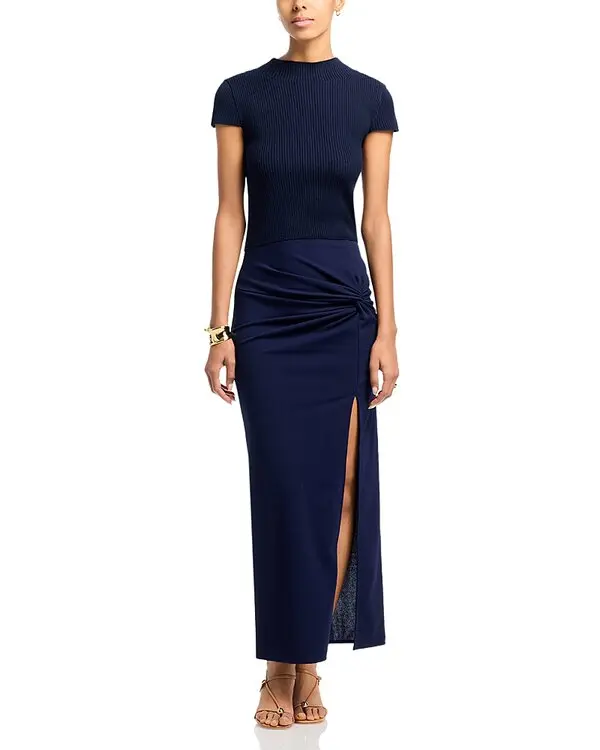 Line & Dot Pavo Mixed Media Dress - Navy