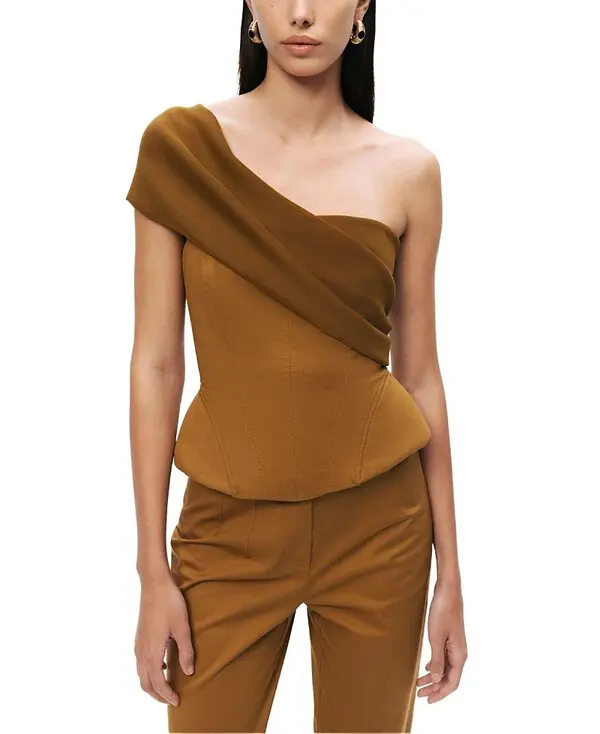 NOCTURNE One-shoulder Draped Gabardine Bustier - Camel