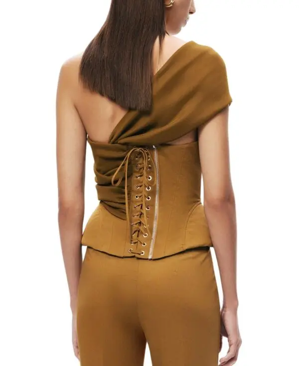 NOCTURNE One-shoulder Draped Gabardine Bustier - Camel