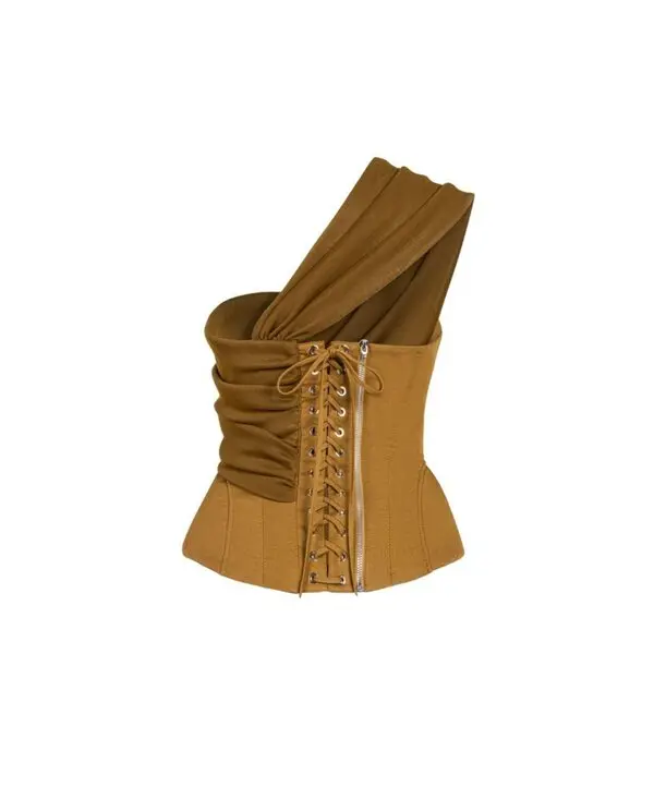NOCTURNE One-shoulder Draped Gabardine Bustier - Camel