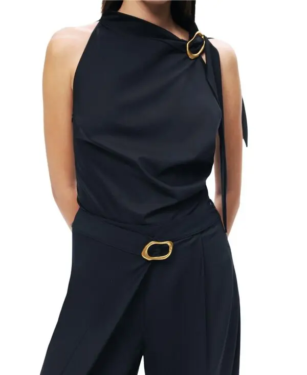 NOCTURNE Asymmetric Buckle-detail Blouse - Black