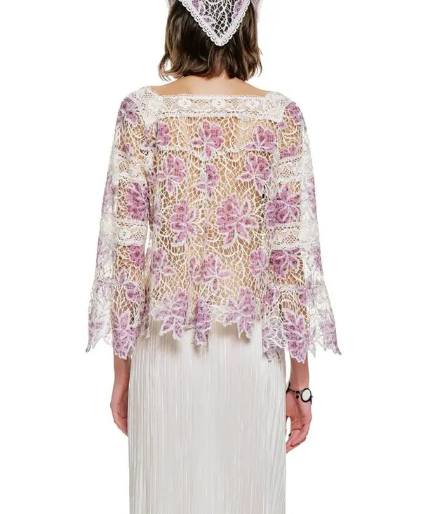 Anna Sui Medallion Floral Lace Tie Blouse